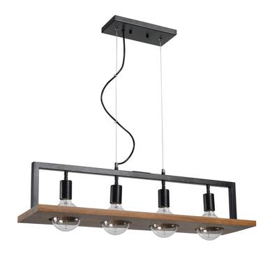 Penny Modern 4 Light Island - Bulbs Included - Black with Natural Wood ...