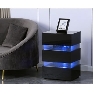 High Gloss LED Side Table, Modern Nightstands with Drawers - Bed Bath ...