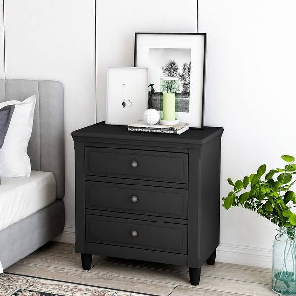 black solid wood bedside table