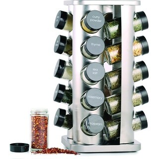 20 Jar Spice Rack with Spices Included Revolving Tower Organizer - Bed ...