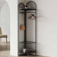 Corner coat rack with storage,corner hall tree,metal corner clothes ...