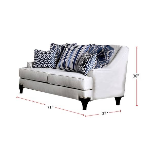 Chenille And Wooden Love Seat with Sloped Arms Design in Light Gray ...