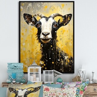 Designart "Popart Yellow Goat Portrait I" Animals Goat Framed Wall Art ...