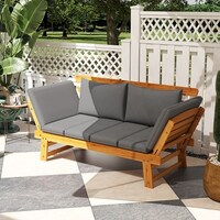 Outsunny Wooden Garden Bench for Outdoor with Cushions, Adjustable ...