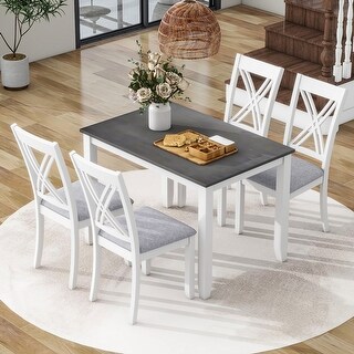 4-Person Dining Table Set, Rustic Simple Wooden 5-Piece Dining Table ...