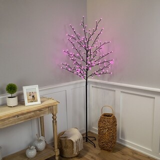6' Pre-Lit Pink LED Light Sakura Cherry Blossom Flower Artificial Tree ...
