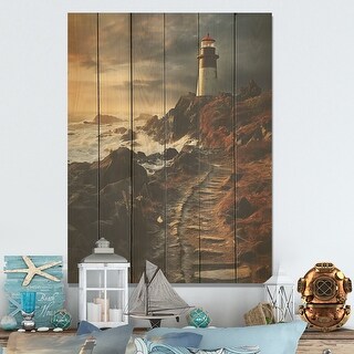 Designart "Lighthouse Moody Scenery I" Lighthouses Wood Wall Art ...