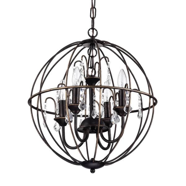 Antique Bronze 4-Light Globe Sphere Orb Cage Chandelier with Crystals ...