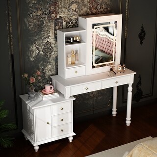 Vanity Table with LED Mirror Storage Drawers Bedroom Makeup, Dressing ...