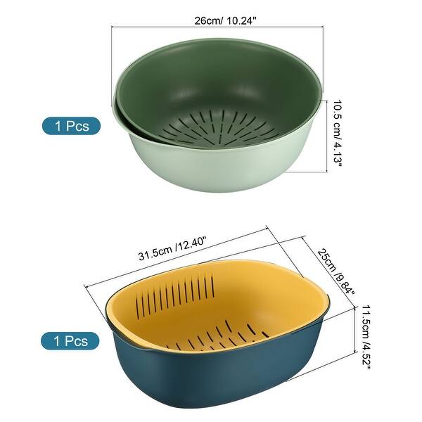 Colander Bowl Set 2PCS, Fruit Vegetable Washing Basket - Round & Oval ...