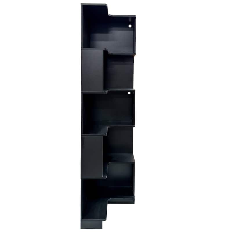 Roomfitters Corner Bookshelf with LED Lights 5 Tier Modern Wooden ...