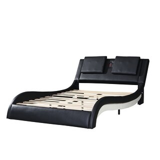 Black Curve Design Faux Leather Platform Bed w/ Led Lighting ...
