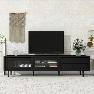 Elegant TV Stand with Sliding Fluted Glass Doors for Livingroom ...