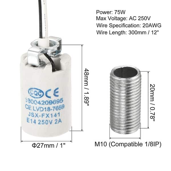 E14 Bulb Socket Ceramic Candelabra Bulb Lamp Holder w M10 Nut & Wire ...