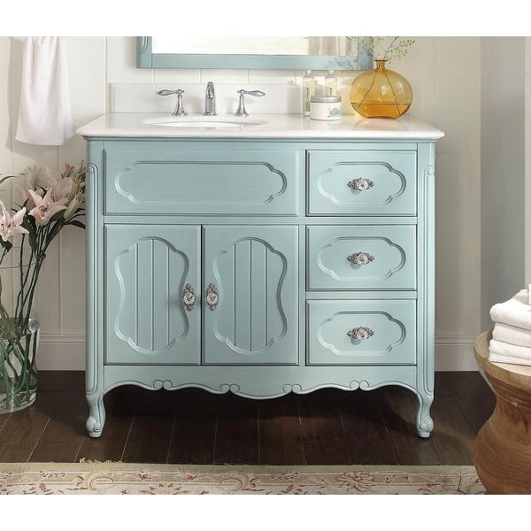 Benton Collection 42 Inch Light Blue Cottage Chic Bathroom Vanity With ...