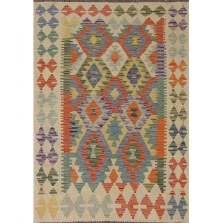 Flatweave Multicolor Kilim Accent Rug Reversible Wool Carpet - 4'0"x 5 ...