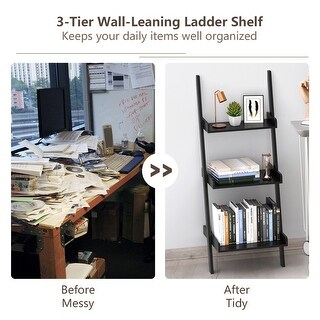3 Tier Leaning Rack Wall Ladder Book Shelf Bookcase Storage Display ...