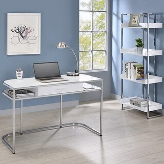 Trendy High Gloss White Home Office Desk and 4 Tier Bookcase Colection ...
