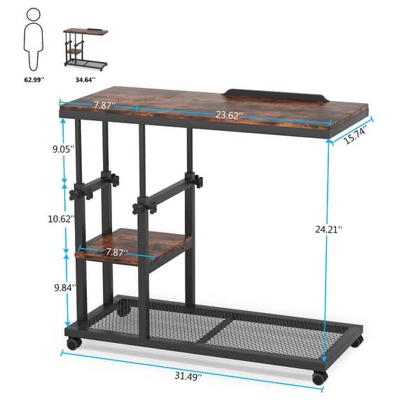 Height Adjustable C Table with Wheels, Mobile Couch Snack Side Table ...