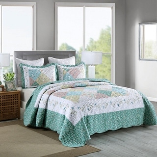 3 Piece Printed Quilt Bedspread Set Bedding Coverlet Queen Turquoise ...
