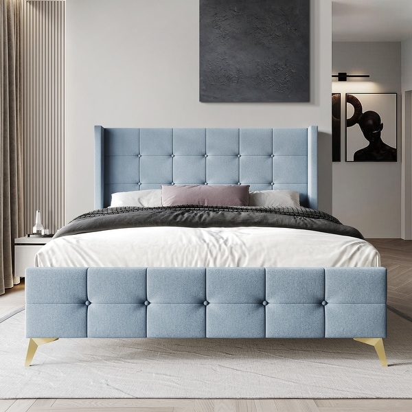 CraftPorch Luxurious Square Button Tufted Wingback Velvet Upholstered Bed On Sale Bed Bath Beyond 40046064