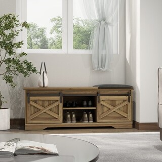 47 Inch Modern Farmhouse Sliding X Barn Door Litterbox Bench with Entry ...