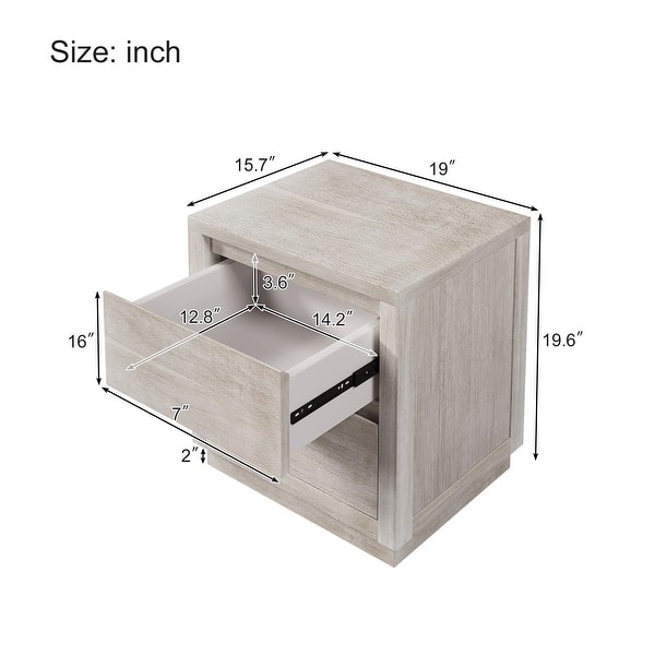 Bedside Table Wood Veneer 2 Handle-free Drawer Nightstand End Table ...