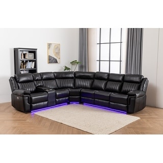 Paleremo Faux Leather Sectional with LED USB Speaker Wireless Charger ...
