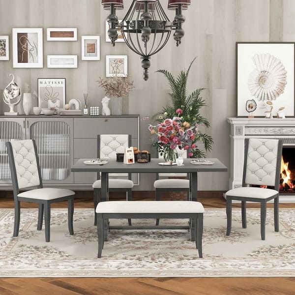 Retro 6-Piece Dining Set with Flemish Scroll Legs and Foam-Covered ...