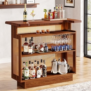 Rattan Home Bar Unit, 4 Tiers Bar Table, Farmhouse Wine Bar Cabinet ...
