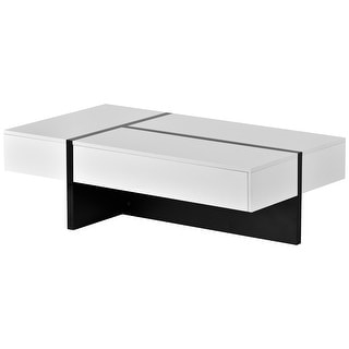 Coffee Table with Storage Drawers, High Gloss Cocktail Table, White ...