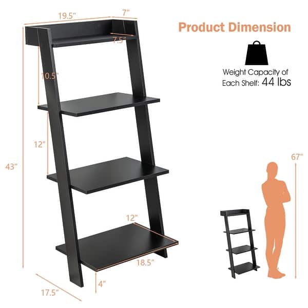 Costway 4-Tier Ladder Shelf Leaning Bookshelf withAnti-falling Baffle ...