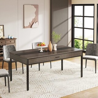 Long Dining Table for 6 People, Vintage Kitchen Table with Big Drawer ...