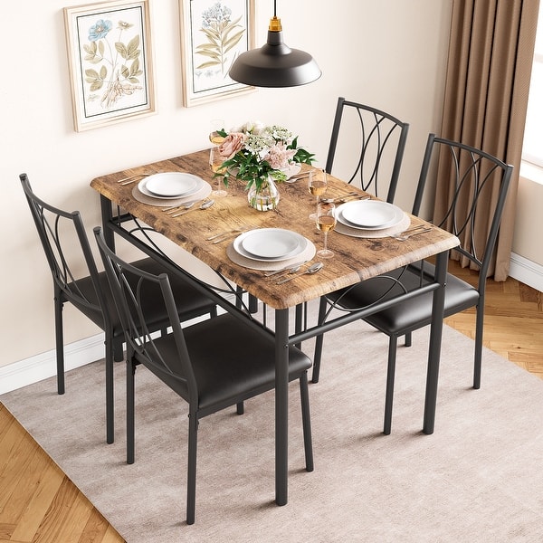Modern Farmhouse Rustic Brown Rectangular Dining Table Set for Small ...