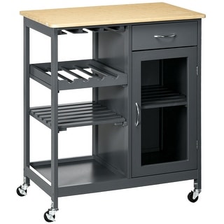 Rolling Kitchen Island with Storage, Cart with 4-Bottle Wine Rack ...