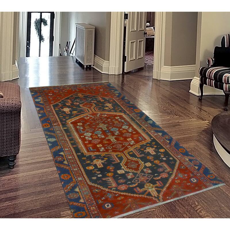 Noori Rug Fine Vintage Distressed Corben Red/Navy Runner - 4'3" x 8'3 ...