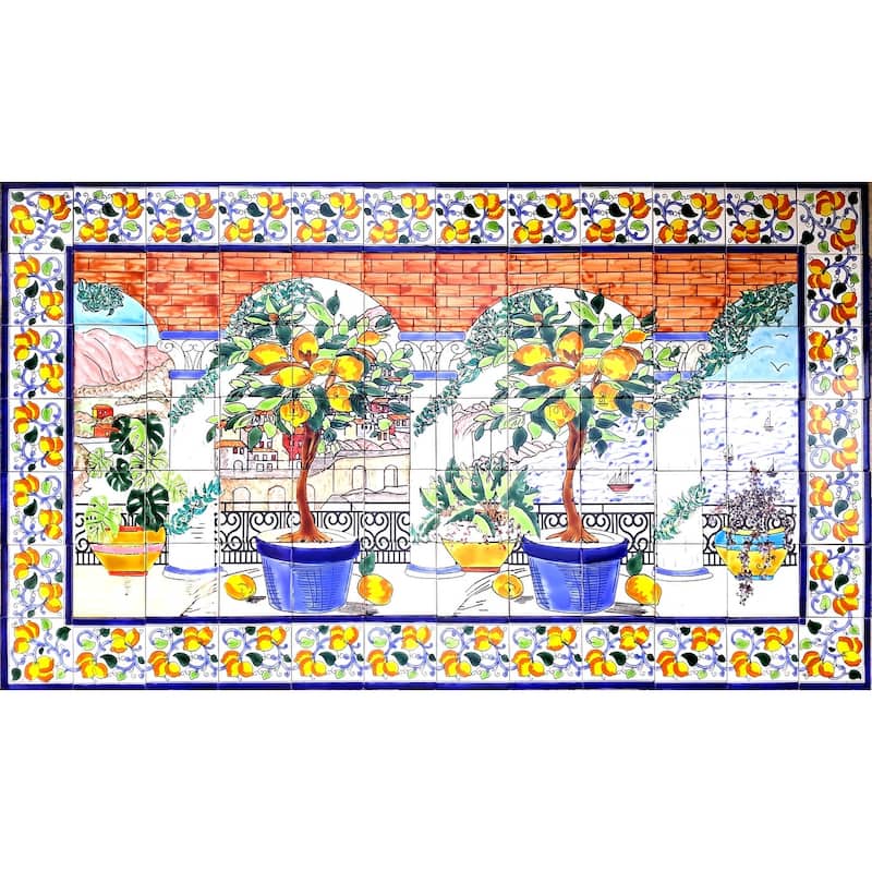 72in x 42in Mosaic Tile Ceramic Wall Mural 84pc Lemon Tree Design ...