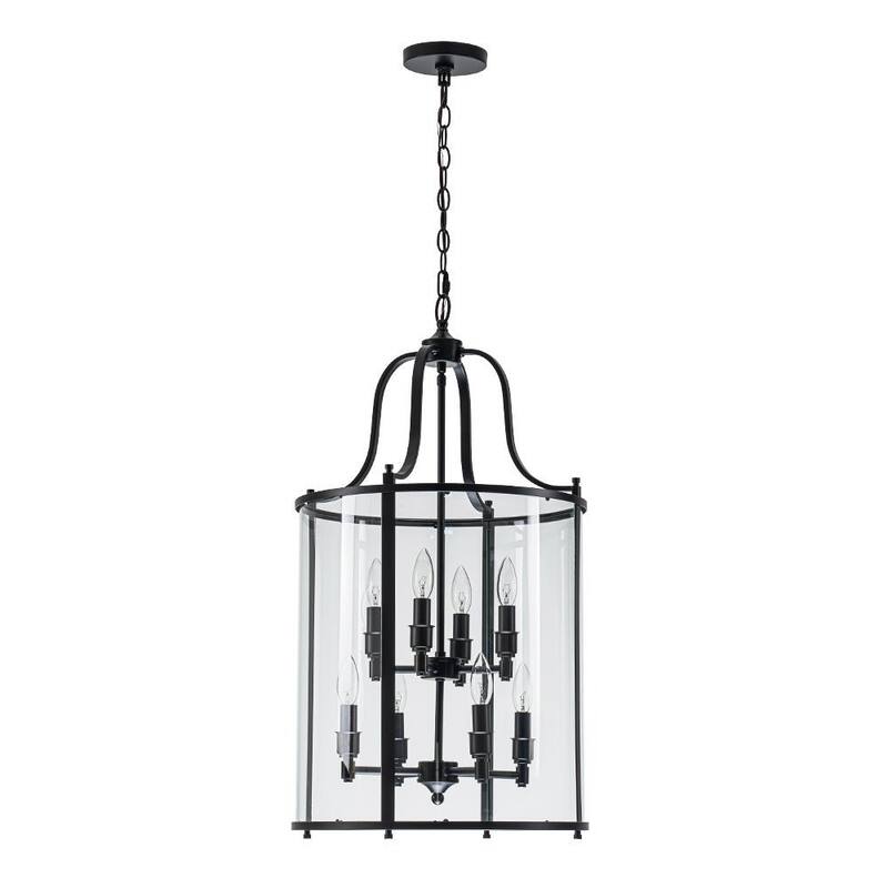 Classic Clear Glass Matte Black Round Entry Lantern Light 17in - Bed ...