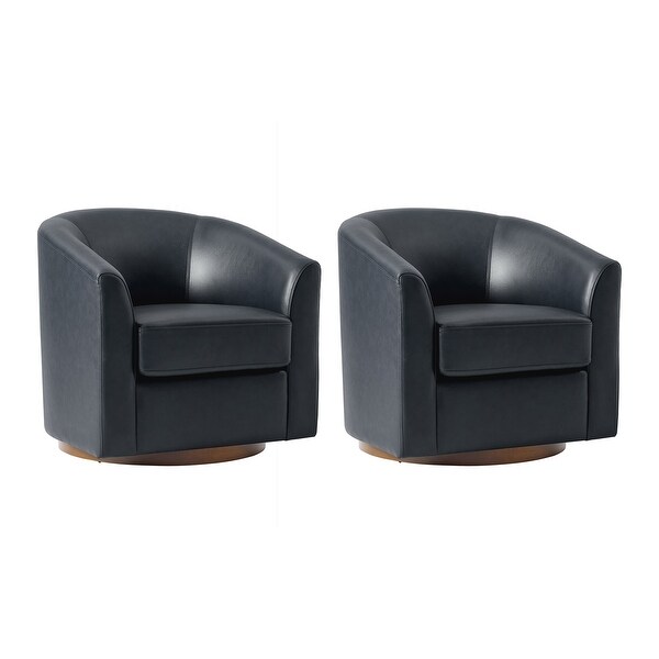 Althea Modern Genuine Leather Swivel Barrel Chair with Solid Wood Base Set of 2 By HULALA HOME On Sale Bed Bath Beyond 39762307