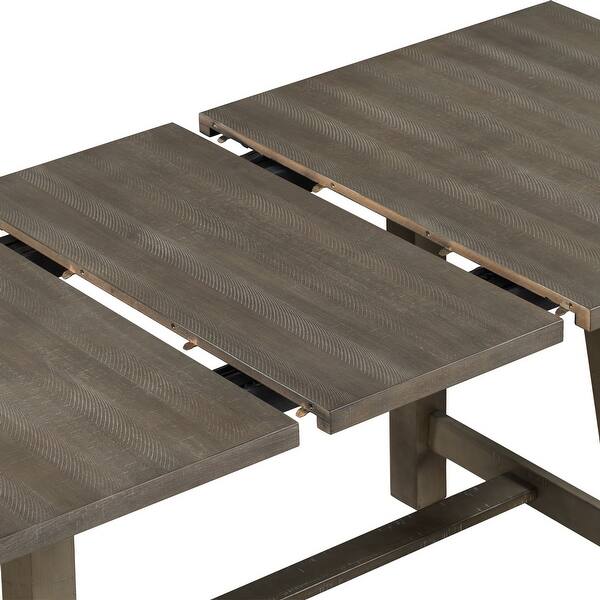 7-Piece Wooden Dining Set Extendable Dining Table Set with Ergonomic Wood Chairs and Rectangular ...