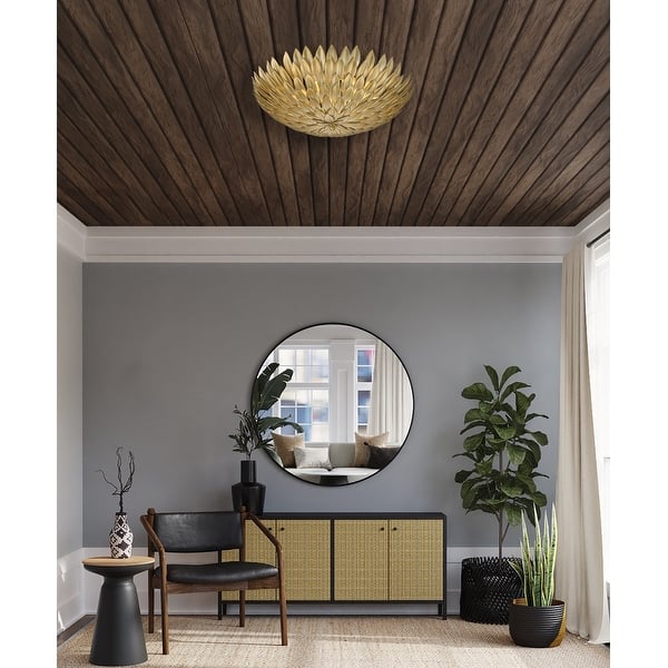 Gold Leaf Round Metal Frame Flush Mount - On Sale - Bed Bath & Beyond ...