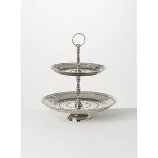 Sullivans Two Tiered Metal Tray 12.5"H Silver - 12.5"L x 12.5"W x 12.5 ...