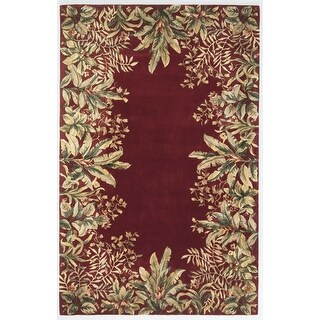 5'x8' Ruby Red Hand Tufted Bordered Tropical Plants Indoor Area Rug - 3 ...