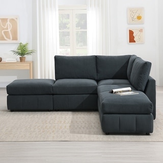 93" Sectional Sofa Couch Set With Vertical Stripes And Convertible ...