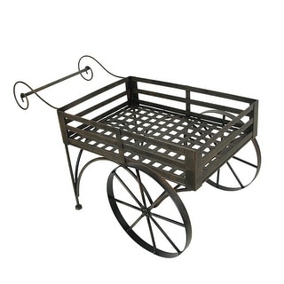 Zeckos 26 Inch Brown Metal Wagon Cart Plant Stand Indoor/ Outdoor - 14. ...