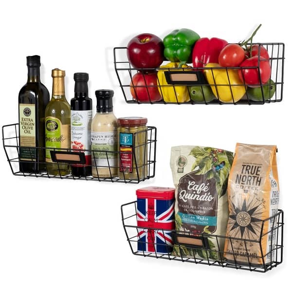 Wall35 Macon Wall Mount Black Wire Basket Storage Bins Farmhouse ...