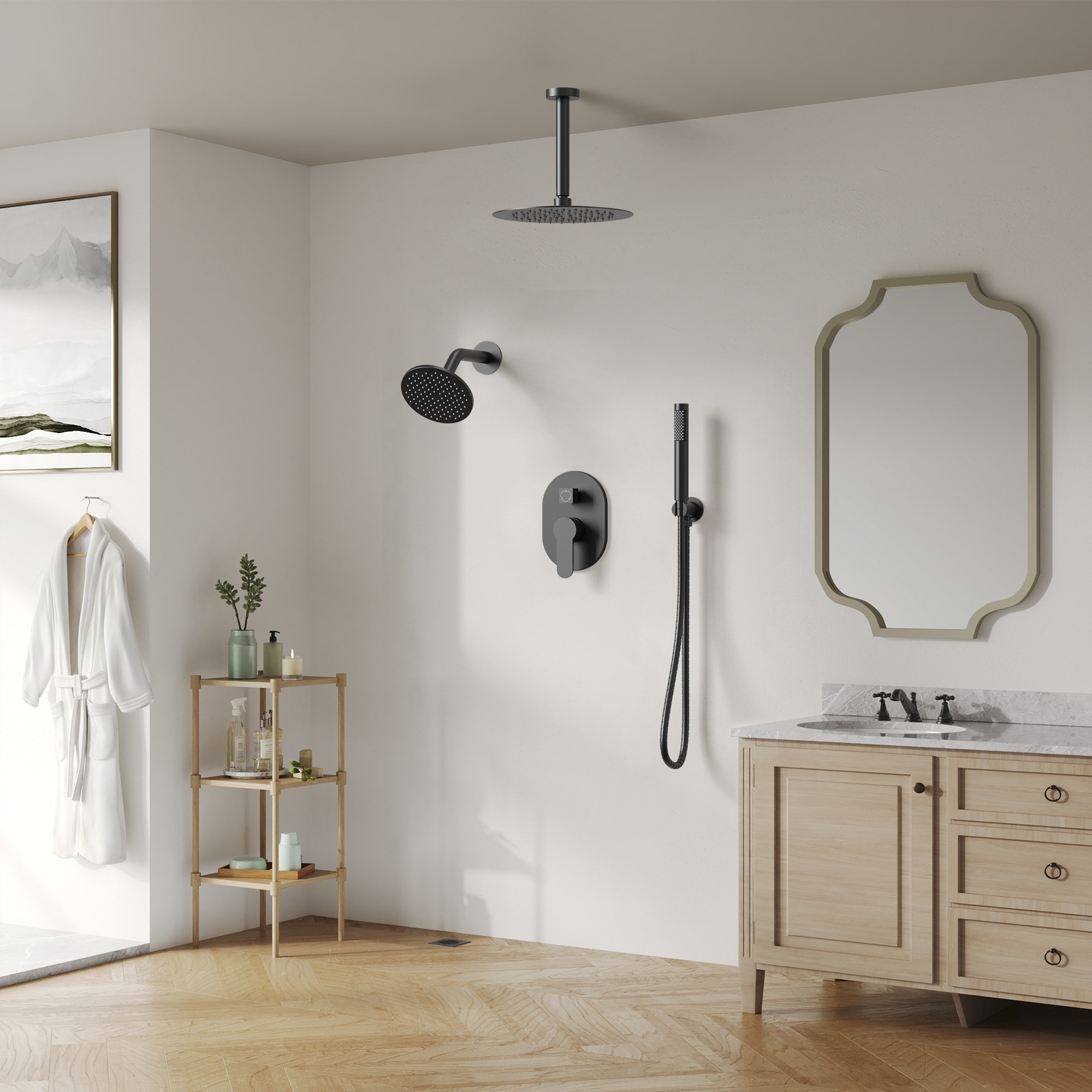 Triple Heads 12" Rainfall & Dual 6" High Pressure Shower Systems with 3 ...