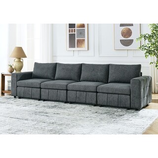 4 Seat Straight Row Sectional Sofa with Square Arms, Dark Grey - Bed ...