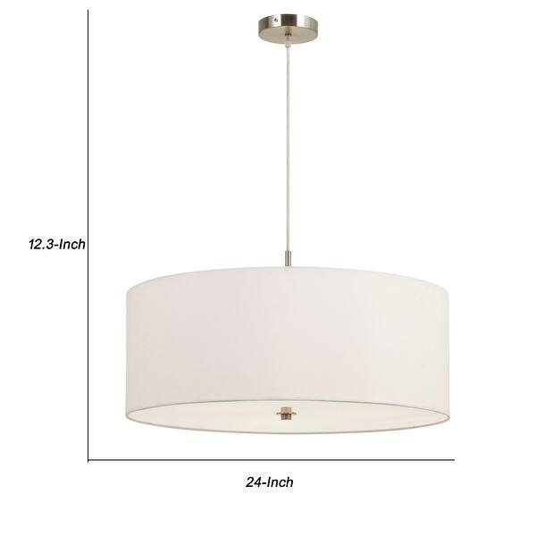 3 Bulb Drum Shape Fabric Pendant Fixture with Diffuser, White - Bed ...