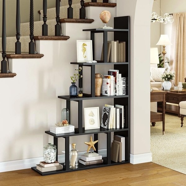 Industrial Ladder Bookshelf Bookcase 5 Tier Rustic Corner Black 11 x 40 x 63